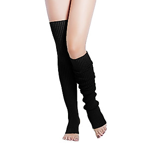 v28 Long Leg Warmer, Women’s Men 80s Party Ribbed Knit Dance Sports (71Black)