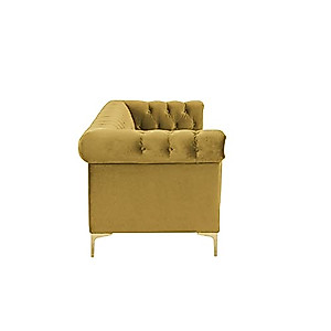 Iconic Home Gold/COGNAC Gold Bea Velvet with Nail head Trim Tone Metal Sofa
