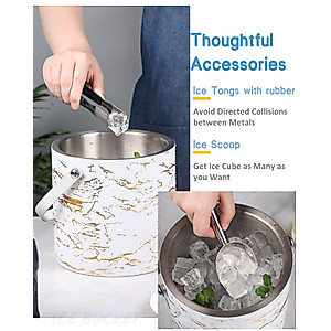 AYOTEE Ice Bucket with Lid,Scoop,Tongs,Strainer and Handle-Stainless Steel Insulated Ice Bucket Keeps Ice Cold & Dry, Great for Home, Party, Bar, Chilling Beer, Cocktail, Champagne and Wine Bottle-3L