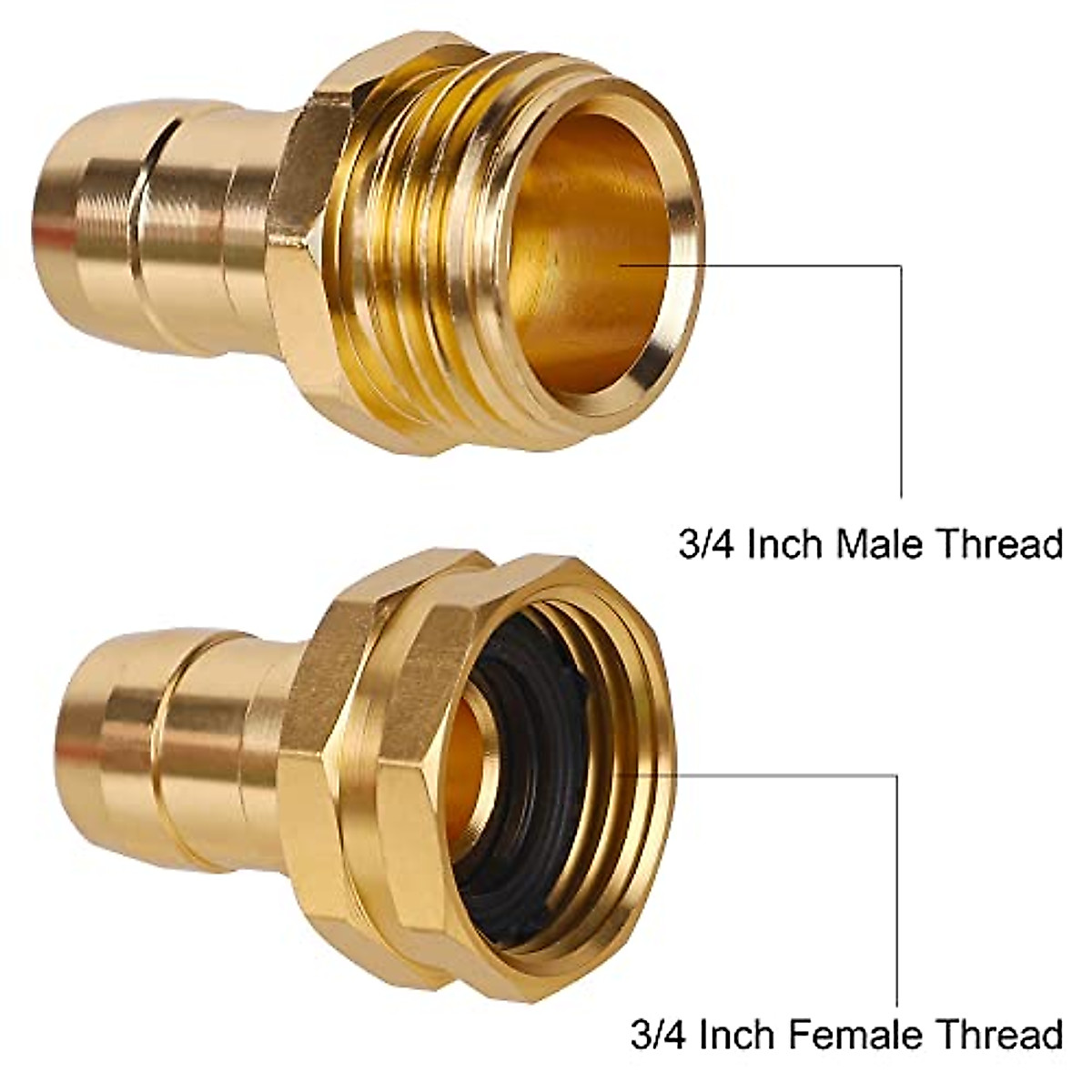 Biswing Garden Hose Repair Connector with Stainless Steel Clamps, 5/8" Barb x 3/4" GHT Thread Aluminum Water Hose Pipe Repair Kit, Female and Male Hose Connectors, 4 Pack
