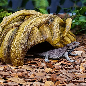 Cosyall Reptile Hide Resin Tree Stump Snake Hide and Cave Hideout Terrarium Habitat Reptile Tank Accessories Decor Leopard Gecko Habitat Shelter for Lizard Spider Frog Amphibians Medium