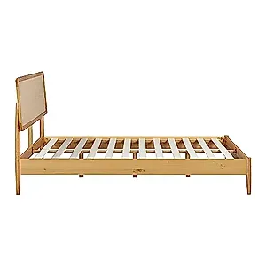 NTC Lupin Wooden Bed Frame with Headboard, Solid Oak Foundation with Silent Slats and Wood Central Supports, 800 Lb Capacity, Effortless Assembly, King - Rustic Oak