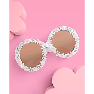 xo, Fetti Groovy Bride To Bride White Sunglasses - Flowers + Rhinestones | Last Disco Bachelorette Party Sunnies, Engagement Decorations, 70s Bridal Shower Accessory, Boho Bach Supplies