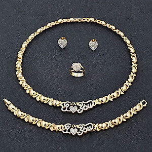 Giffor Collection 14K Gold Filled LOVE Necklaces Jewelry Set For Bridesmaid Wedding Jewelry Women Earrings Bracelet Rings Gifts 4PCS/Pack