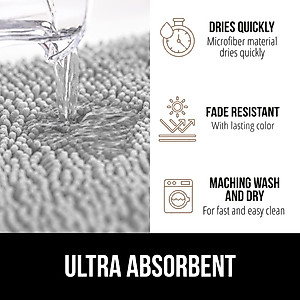 Gorilla Grip Bath Rug and Area Rug Set, Bath Rug Size 24 x 17 in, Shaggy Machine Washable Mats, Area Rug Set Size 22 x 19 x 15 in and 30x20, Absorbent Washable Mats, Both in Gray, 2 Item Bundle