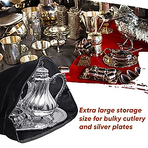 LEIFIDE Silver Storage Bags Oversized 24" x 30" Black Zipper Anti Tarnish Cloth Bag for Silver Storage, Silver Tray, Jewelry, Flatware, Silver Vase, Silver Polishing Cloth for Tarnish Cleaning