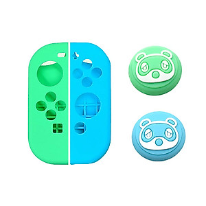 Switch Thumb Grip Caps Joystick Cap for Nintendo Switch & Lite Animal Crossing Cute Little Bear Design (2 PCS Green & Blue), Soft Silicone case for Joy-Con Controller