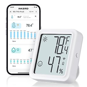 INKBIRD WiFi Thermometer Hygrometer, Indoor Temperature Sensor IBS-TH3-PLUS with Electronic Display, Humidity Monitor with App Alert 1 Year Data Storage Export, Digital Remote Monitor for Room