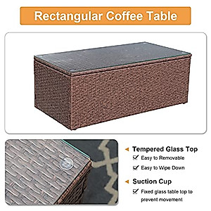 Super Patio 8 Pieces Patio Furniture Set, Outdoor Sectional Sofa, PE Wicker Patio Conversation Sets with Storage Box, Coffee Table, Three Red Pillows, Brown