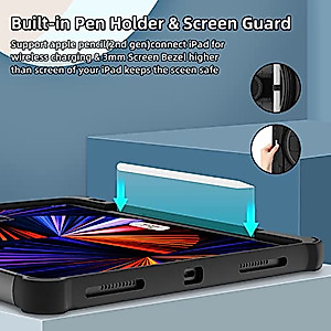 TASSKTO for iPad Pro 12.9 inch Case(6th 5th 4th 3rd Generation) with 360 Kickstand Hand Strap Pen Holder, Dual Layer Shockproof iPad Pro 12.9 Case for Kids