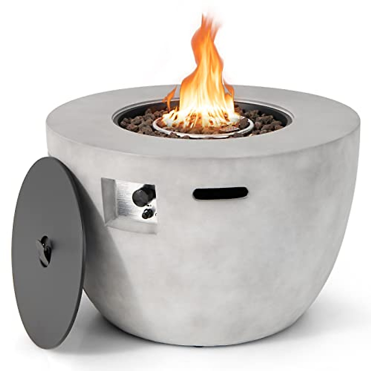 Giantex Firepit Table for Outside - 36" Round Propane Fire Pit, 50,000 BTU Outdoor Gas Fire Tables w/Lava Rocks, Stainless Steel Burner, Water-Proof Cover, Stone Fire Pit Table for Patio Garden