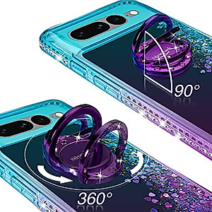 Silverback for Pixel 7 Pro Case, Moving Liquid Holographic Sparkle Glitter Case with Kickstand, Girls Women Bling Diamond Ring Slim Protective Case for Google Pixel 7 Pro, Purple