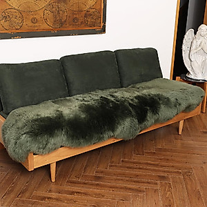 IRIWOOL Premium Genuine Fur Sheepskin Rug Real Australia Sheepskin Natural Luxury Fluffy Lambskin Fur Area Rug Seat Covers for Kids Bedroom Sofa Chair Cover (Military Green, Double Pelt/2ft x 6ft)