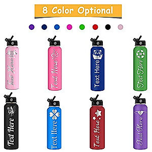 Hapelf Personalized Kids Water Bottle Custom 24oz Insulated Bottles Customized Engraved Name Water Flask with Straw School Stainless Steel Gifts Girls Boys Women