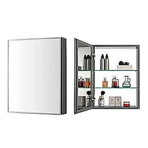 16 Inch x 20 Inch Aluminum Bathroom Medicine Cabinet, Recess Or Surface Mount