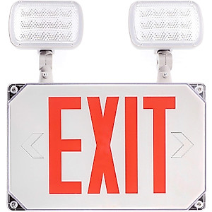 Wet Location Red Exterior Weatherproof Outdoor LED Combo Exit Sign Emergency Light With Battery Backup, Double Face, AC 120V/277V, UL Certified (4 Pack)