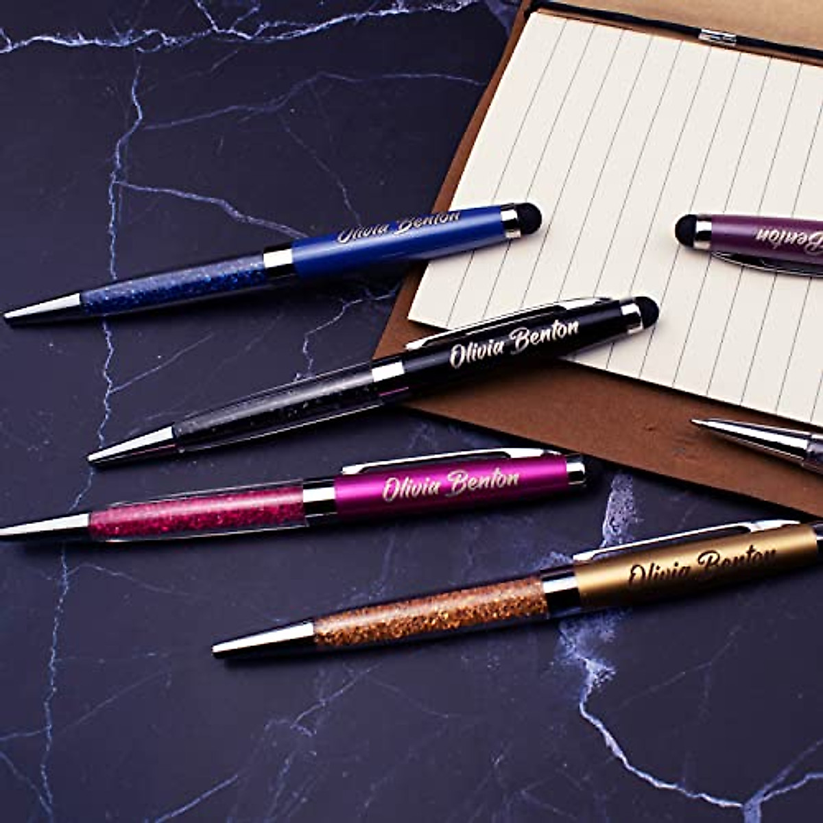 Ancolo Personalized Ballpoint Pens with Stylus tip stylish pens premium Crystal Diamond pen - Engraved with Your Name Logo or Message, Phone Number Black ink Perfect for Bank, Office, Hotel Lobbies