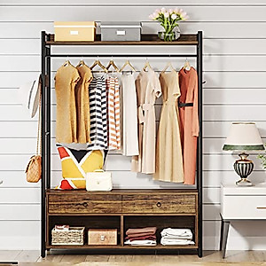 Tribesigns 72 inches Freestanding Clothes Rack with Drawers and shelves,Industrial Closet Organizer with Shelf and Hooks,Heavy Duty Garment Clothing Rack for hanging clothes,Bedroom(Rustic Brown)