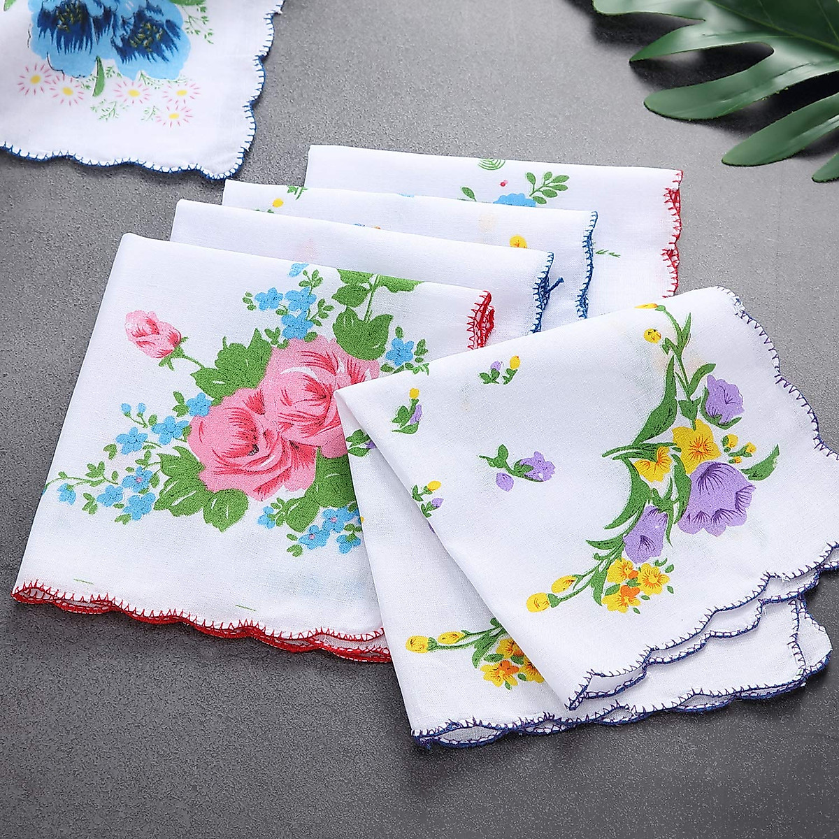 45 Pieces Vintage Floral Print Handkerchiefs Women Soft Hankies Ladies Hankies