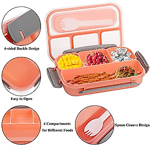 Okllen 3 Pack Bento Lunch Boxes with Spoon and 4 Compartment, Plastic Meal Prep Containers with Lids, Leakproof Food Storage Snack Container for Adults, Work, Home, 3 Colors