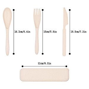 Travel Utensil Set with Case, 2 Sets Wheat Straw Reusable Spoon Chopstick Forks Tableware, Portable Cutlery Travel Picnic Camping or Daily Use (Beige, Green)