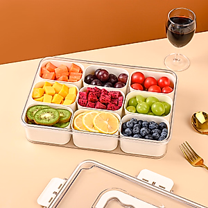 EUGRSHL Divided Serving Tray with Lid and Handle, Fresh Food Storage Container Organizer for Fruits, Vegetables, Salads, Meal Prep (White)