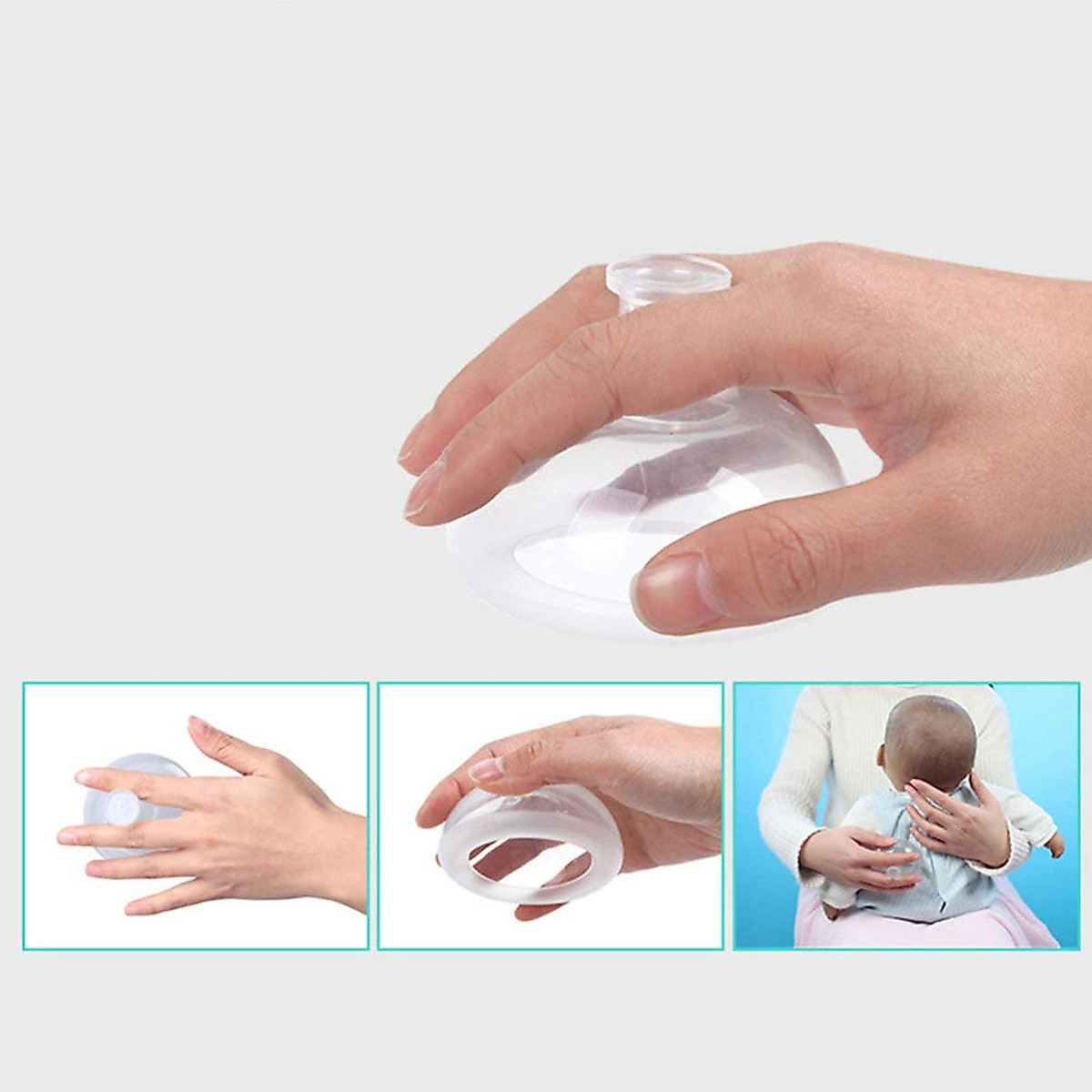 EXCEART 2pcs Mom Palm Cup Pressure Drum Massage Chest Percussion Cup Silicone Sputum Remover Infant Phlegm Sputum Cup Baby Suckling Milk for Baby Toddler Elderly (Transparent)