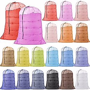 20 Pieces Mesh Laundry Bag, 24" x 36" Large Travel Laundry Bags with Drawstring Lock Closure Machine Washable Dirty Clothes Bags for Factories, College, Dorm and Apartment, Assorted Colors