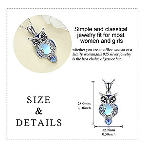 LUHE Owl Jewelry Necklace Gifts for Women Sterling Silver Moonstone Filigree Owl Pendant Necklace Christmas Gifts Jewelry for Women