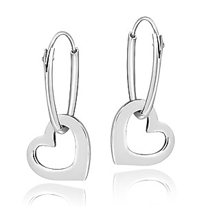 AeraVida Dainty Romantic Love Heart .925 Sterling Silver Hoop Dangle Earrings | Tiny Heart Dangle Earrings for Women | Sterling Silver Heart Earrings