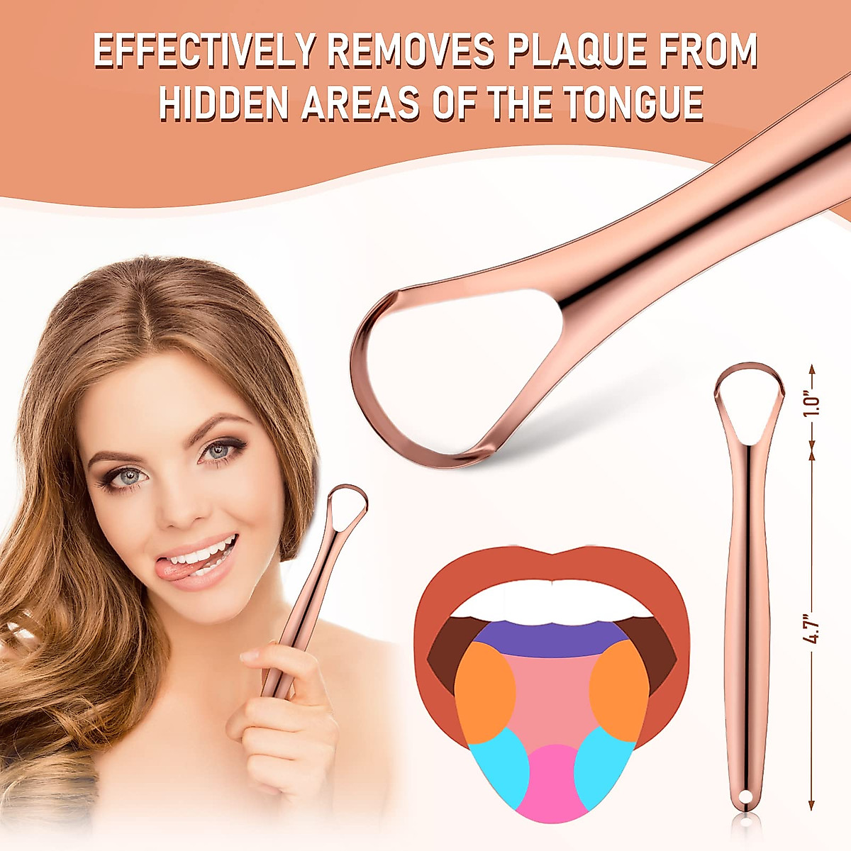 HLFLYG 4 Pack Tongue Scraper, Hygienic Seal-Pack, Professional Eliminate Bad Breath, Stainless Steel Tongue Scrapers, Effectively Improve Oral and Gut Health - Rose Gold & Silver