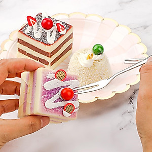 KALIONE 4 Pcs Two Prong Fruit Forks Set,Stainless Steel Cocktail Forks Tasting Appetizer Forks Multi-Purpose Seafood Forks Table Dinner Fruit Forks Small Dessert Cake Forks for Party Supplies (Silver)