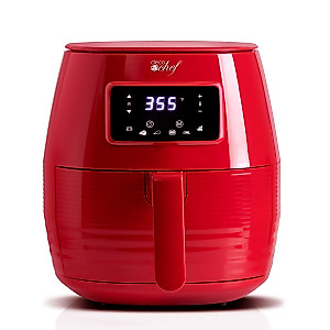 Deco Chef 5.8QT (19.3 Cup) Digital Electric Air Fryer with Accessories and Cookbook- Air Frying, Roasting, Baking, Crisping, and Reheating for Healthier and Faster Cooking (Red)