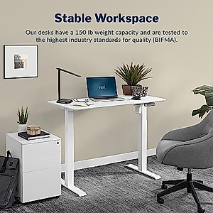 Vari Essential Height Adjustable Electric Standing Desk - Home Office With VariDesk Sturdy T-Legs - Quiet Motorized 48x24 Inch Small Desk - White - 1 Box