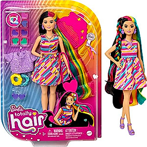 Barbie Totally Hair Doll, Heart-Themed with 8.5-Inch Fantasy Hair & 15 Styling Accessories (8 with Color-Change Feature)