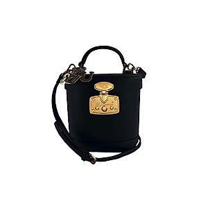 UScarmen Women's Calfskin Leather Top Handle Binocular Box Bag Black Brown (Black)