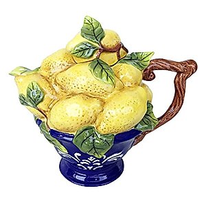 Blue Sky Ceramic Lemon Teapot, 10", Multicolor