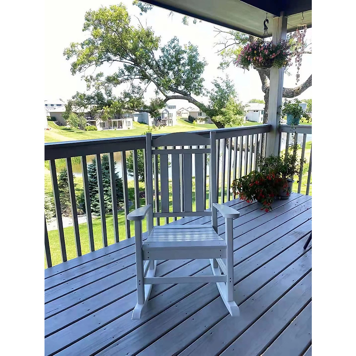 Xilingol Patio Rocking Chair, Poly Lumber Porch Rocker with High Back, 400Lbs Support Rocking Chairs for Outdoor Garden Lawn, Black