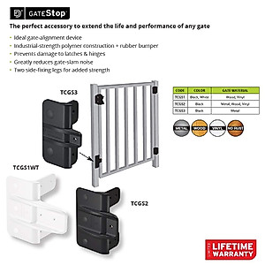 D&D Technologies TCGS1WTS Gate Stop, Damage Protection Bumper Reduces Sound from Closing Wood and Vinyl Gates, for Any Square Gate, White, 1 Count