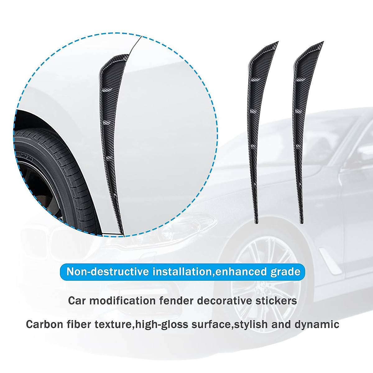 zvsay 2 PCS Car Fender Plate Vents Decoration Stickers, Intake Grille Spoiler External Accessories, Car Body Anti-Collision Stickers, Universal for Most Cars Protectors (Carbon Fiber Black)
