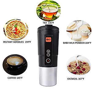OBALY Smart Temperature Control Travel Coffee Mug Electric heated Travel Mug 12V Stainless Steel Tumbler Smart Heating Car Cup Keep Milk Warm LCD display Easily Washing Safe for use (Black)