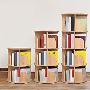 DELLMAO Rotating Bookshelf 3 Tier 360 Display Floor Standing Wood Bookcase Corner Storage Rack for Adults Kids Multi-Functional Bookshelf Organizer