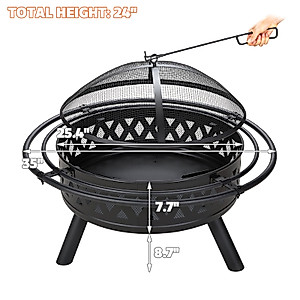 fissfire 35 Inch Fire Pit, Outdoor Wood Burning Fire Pit Crossweave with Spark Screen Fire Poker with 2 Loops, for Backyard Patio Garden Bonfire, Black