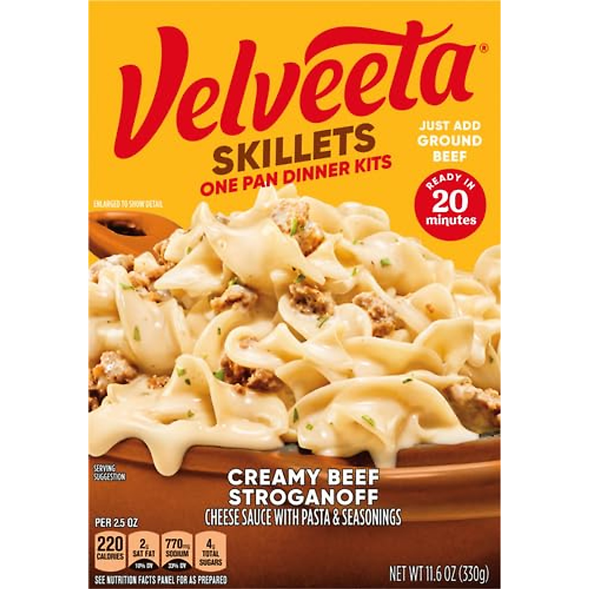 Velveeta Skillets Creamy Beef Stroganoff One Pan Dinner Kit with Cheese Sauce (Pasta & Seasonings, 11.6 oz Box)
