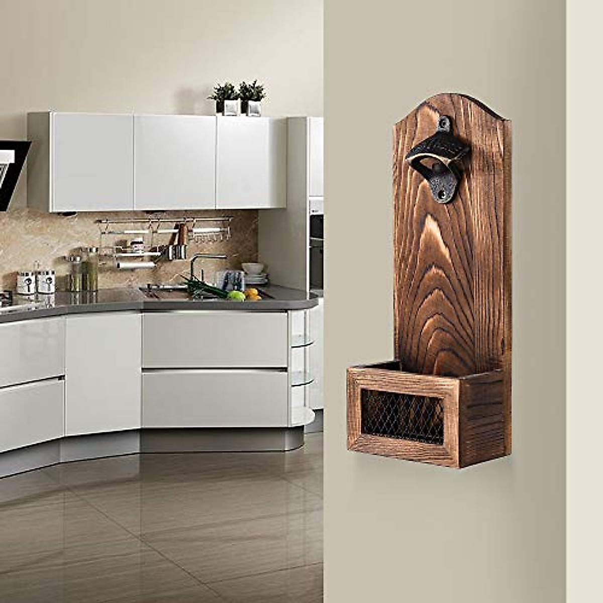 Bottle Openers Wall Mounted Wooden Vintage Beer Bottle Opener with Iron Cap Catcher Opener Tool for Kitchen, Bar, Yard Gifts for Men Beer Lovers