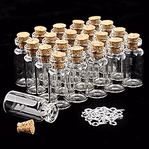 SUPERLELE 60pcs 2ml Small Mini Glass Bottles Jars with Cork Stoppers, 120pcs Eye Screws and 3pcs Small Funnels