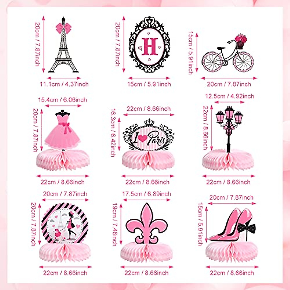 Paris Party Decorations Set, Pink Paris Happy Birthday Banner I Love Paris Honeycombs Centerpieces Eiffel Tower Balloons Decor for Paris Birthday Party Girl Party Baby Shower Supplies