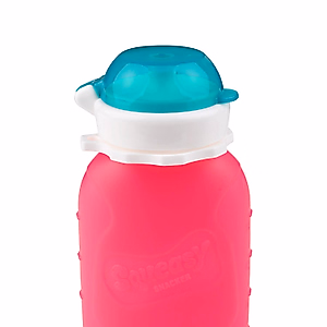 Pink 6 oz Squeasy Snacker Spill Proof Silicone Reusable Food Pouch - for Both Soft Foods and Liquids - Water, Apple Sauce, Yogurt, Smoothies, Baby Food - Dishwasher Safe