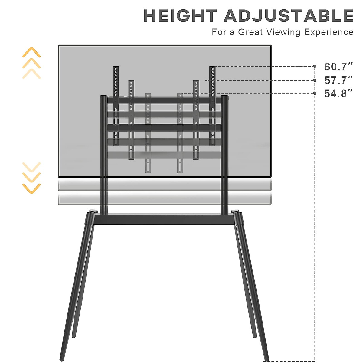 Artistic Easel TV Stand for 32-86 inch LCD LED Flat Curved Screens TVs up to 132 lbs, Studio TV Display Stand with Height Adjustable, TV Stand with 4 Legs, Max VESA 660x400mm, Hide Your Wires, Black