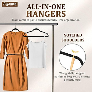 Flysums Premium Velvet Hangers 60 Pack Clothes Hangers, Heavy Duty Study Black Hangers for Coats, Pants Dress,Non Slip Clothes Hanger Set,Space Saving Felt Hangers for Clothing